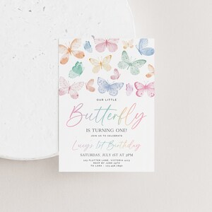 Butterfly Birthday Invitation, Pastel Rainbow Butterfly Party Invite ...