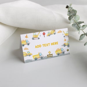 Construction Birthday Party Place Card Template, Construction Menu Card ...