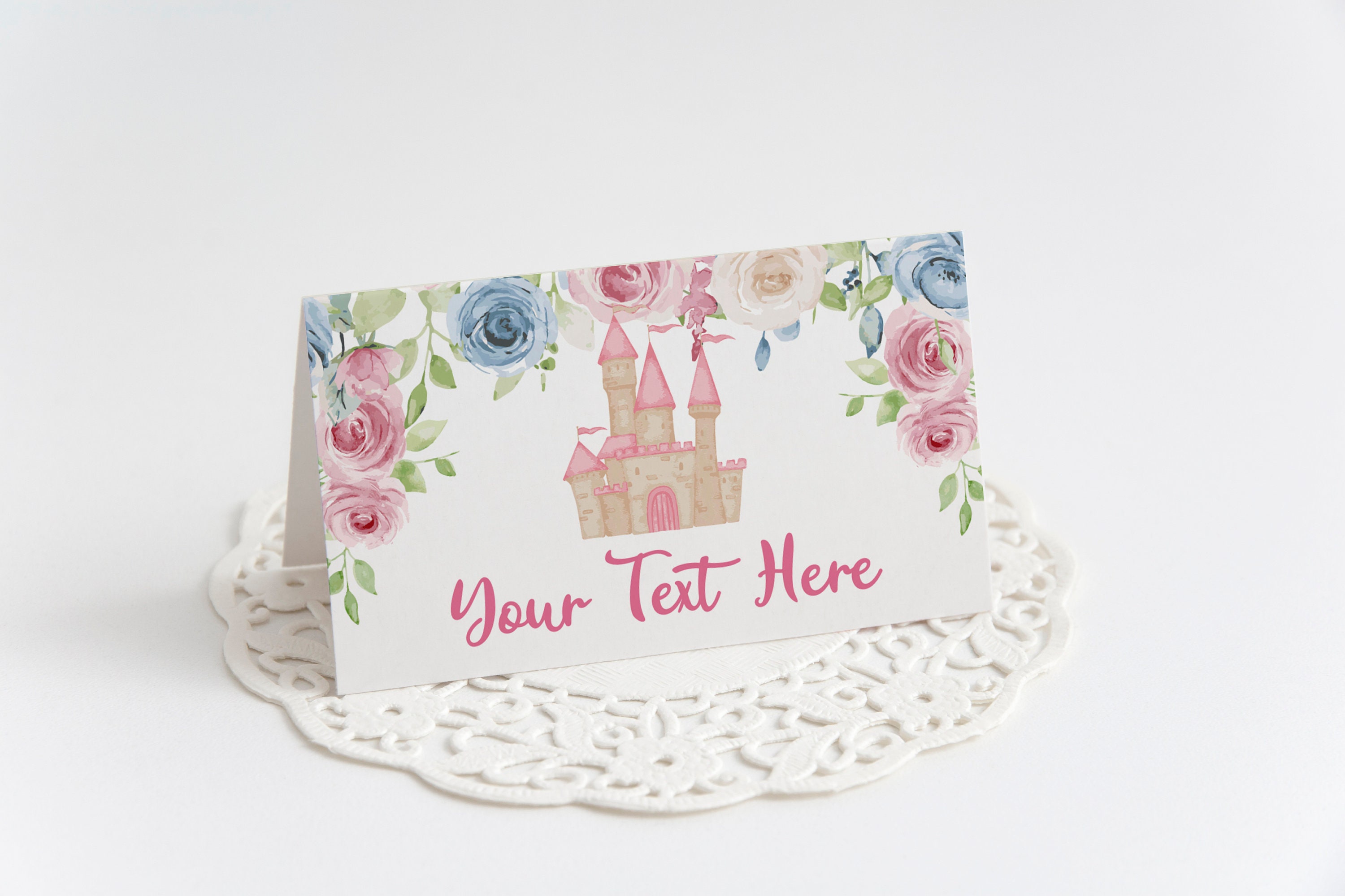 Princess Party Place Card Template, Floral Pink Royal Enchanted ...