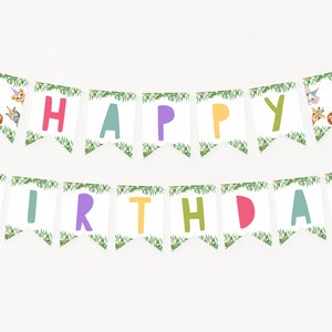 Happy Birthday Banner Garland Template, Safari Animals Pink Wild One ...