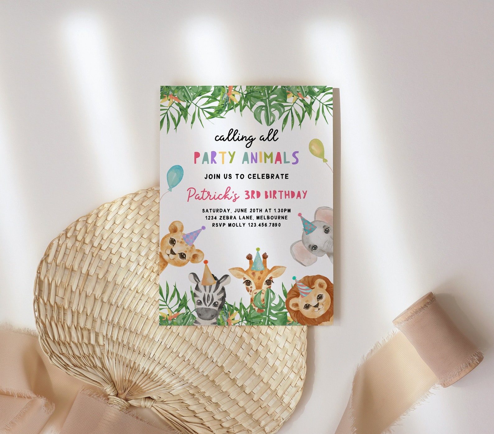 Editable Party Animals Birthday Invitation Wild One Animals Invitation ...