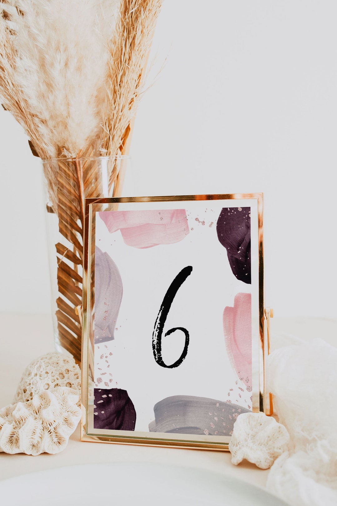 Printable Table Number Editable Template, Modern Watercolor Pink ...
