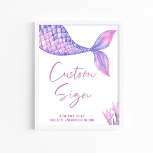 Mermaid Party Sign Custom Text Sign Under the Sea Birthday Custom Sign ...