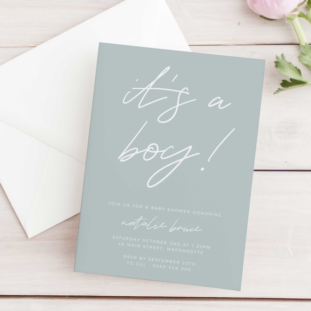 Blue Baby Shower Invitation INSTANT DOWNLOAD Template Minimalist Baby ...