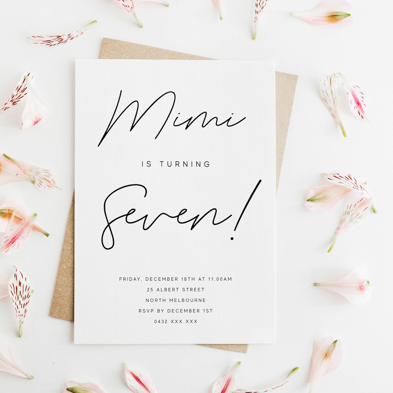 Editable Simple 7th Birthday Party Invitation Download | Etsy