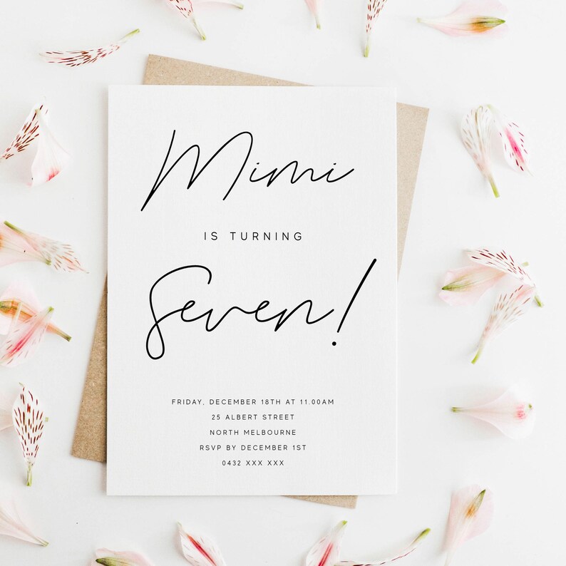 Editable Simple 7th Birthday Party Invitation Download | Etsy