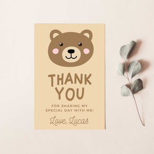 Birthday Thank You Card, Teddy Bear Editable Printable Instant Download ...