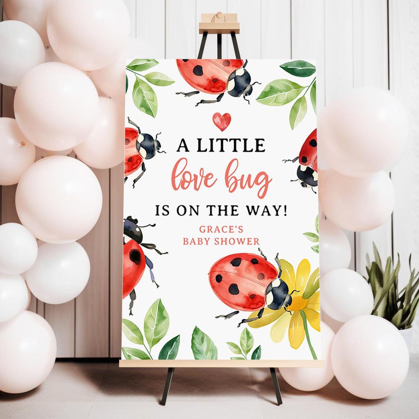 Ladybug Baby Shower Welcome Sign, Editable Template Printable Instant ...