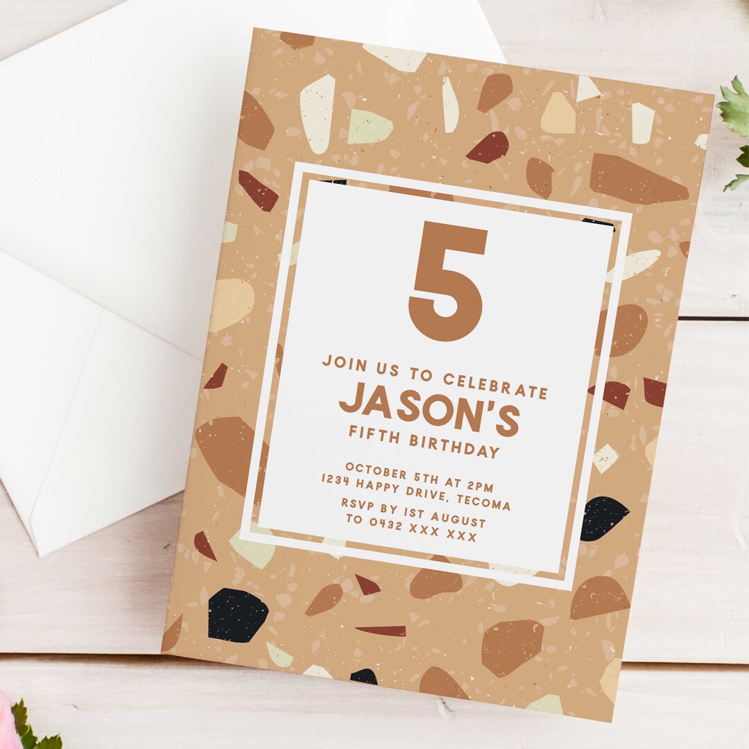 Editable Terrazzo 5th Birthday Party Invitation Download Printable ...