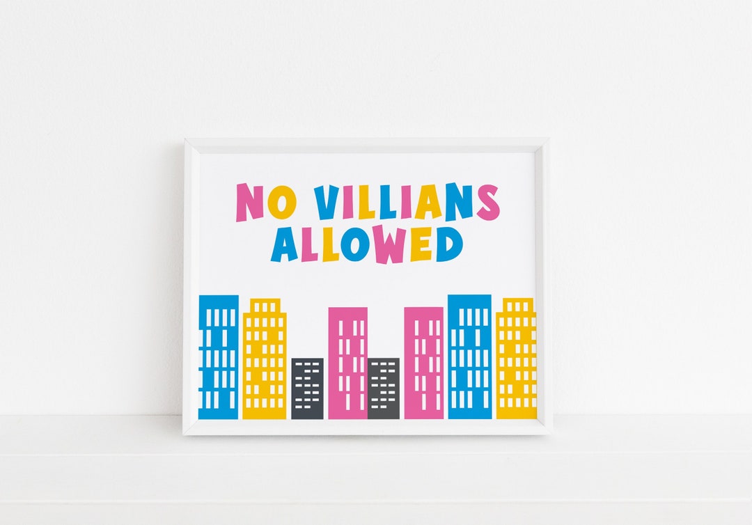 Editable Superhero Birthday Party Sign, Pink No Villains Allowed ...