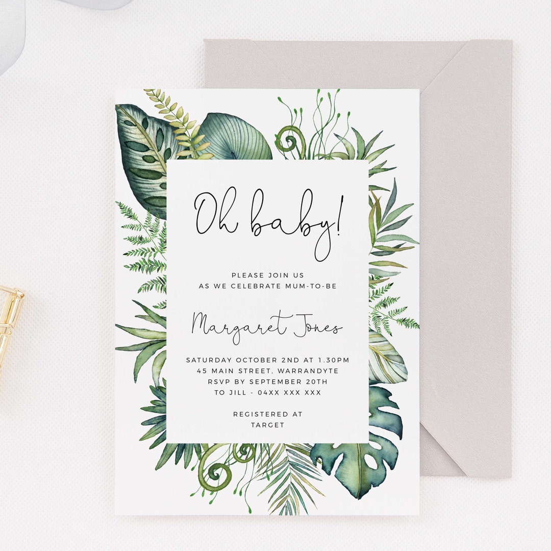 Greenery Baby Shower Invitation INSTANT DOWNLOAD Template Jungle Baby ...