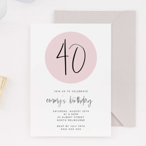 Editable Pink 40th Birthday Party Invitation Download Printable Digital ...