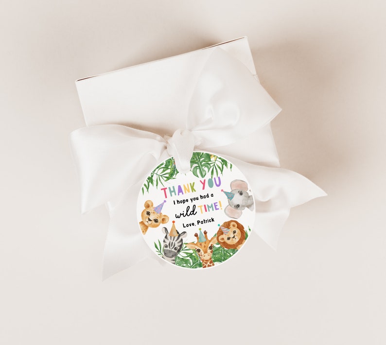 Editable Party Animals Favor Tags, Girl or Boy Wild One Safari Animals ...