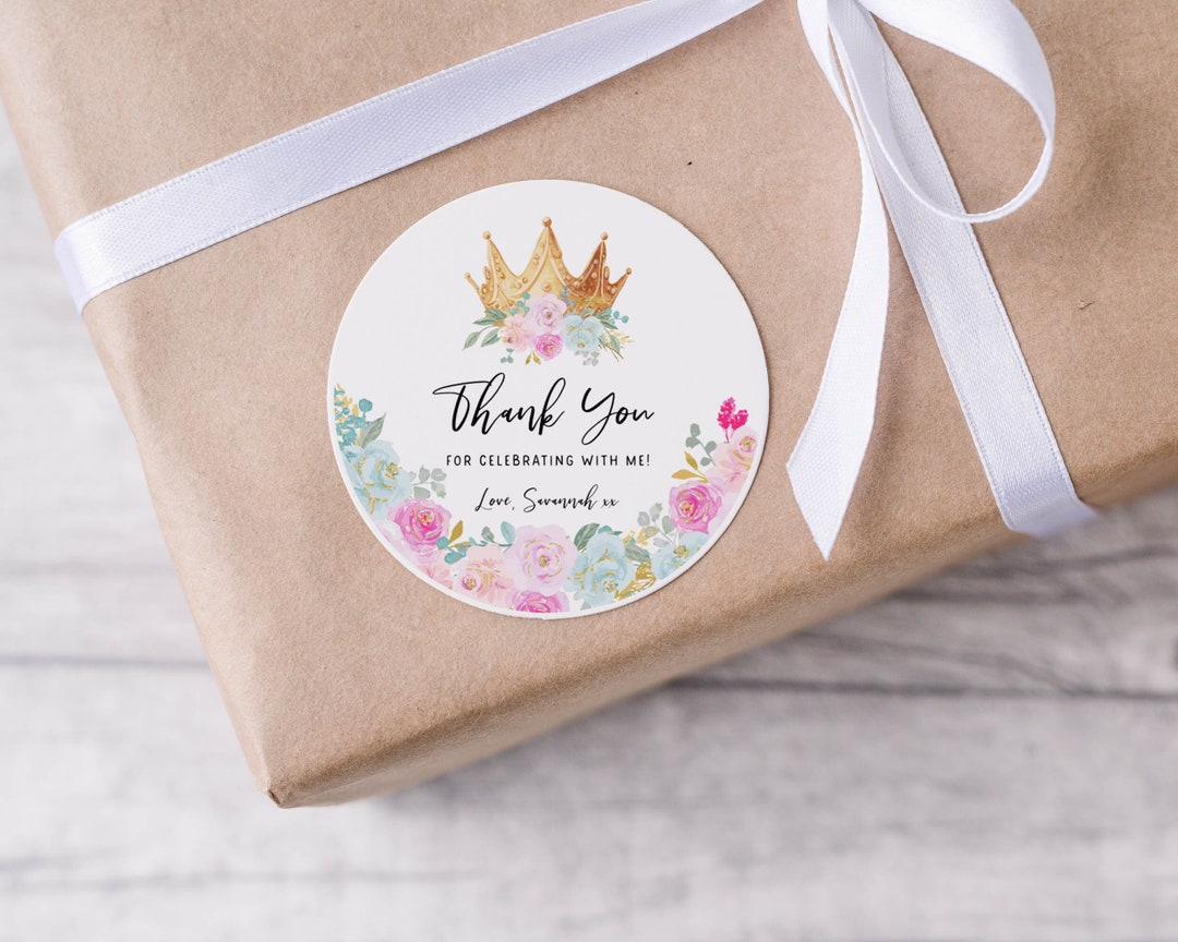Princess Birthday Tag Template, Princess Party Thank You Tag, Floral ...
