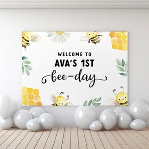 Bee Backdrop Banner, Editable Template Printable Instant Download Party ...