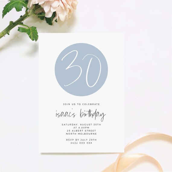 Editable Blue 30th Birthday Party Invitation Download - Etsy