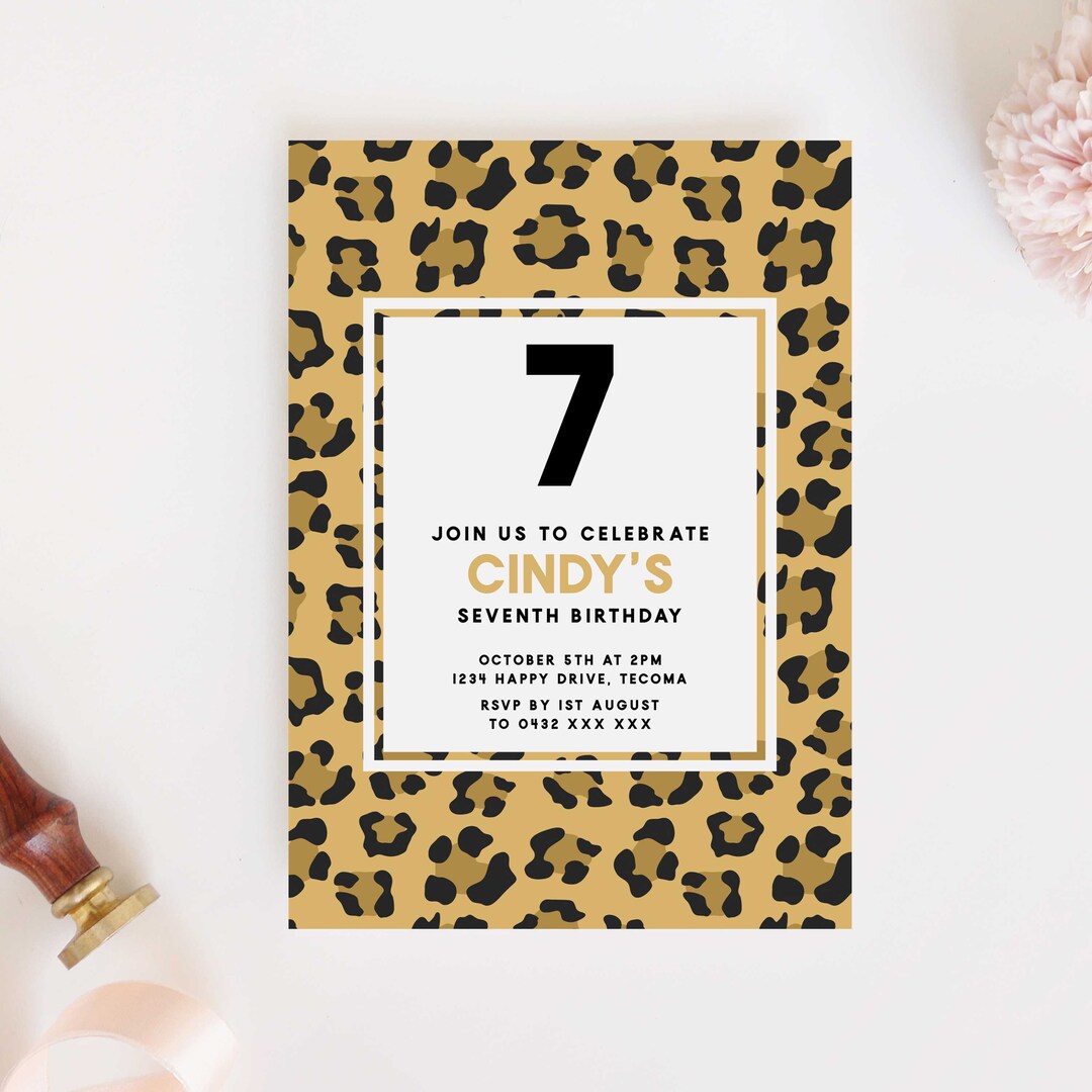 Editable Kids Birthday Invitation Template, Modern Cheetah Print Safari ...