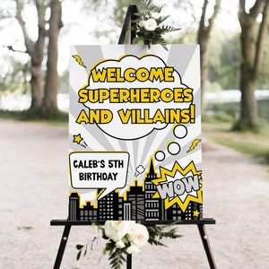 Boys Superhero Birthday Welcome Sign, Comic Book Editable Digital ...