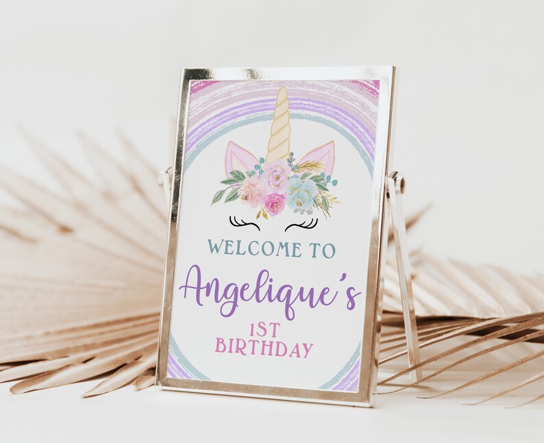Rainbow Unicorn 1st Birthday Sign, Editable Printable Template Welcome ...