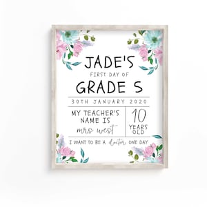 First Day of Grade 5 Sign, Printable First Day Sign, Editable Back to ...