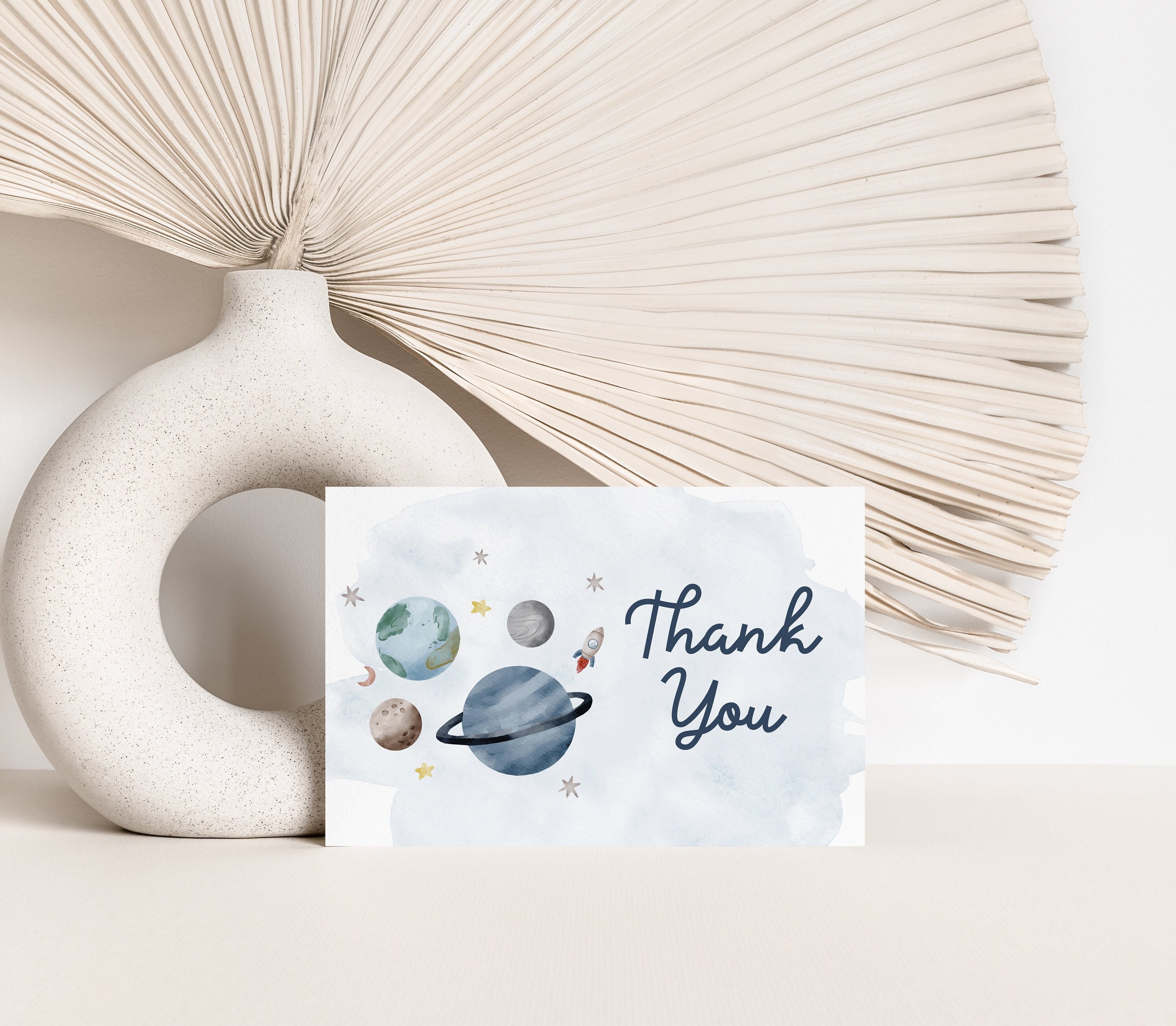 Editable Space Birthday Thank You Card Astronaut Planets to the Moon ...