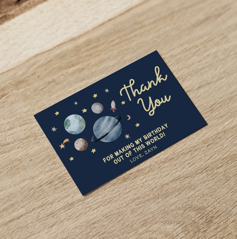 Editable Space Birthday Thank You Card Astronaut Galaxy Blue - Etsy ...