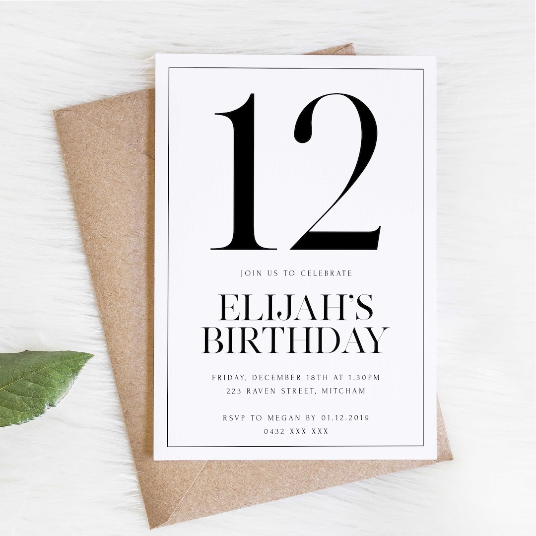 Editable Simple 12th Birthday Party Invitation Download Printable ...