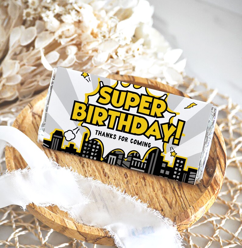 Superhero Birthday Chocolate Bar Wrapper, Boys Comic Book Candy Label ...