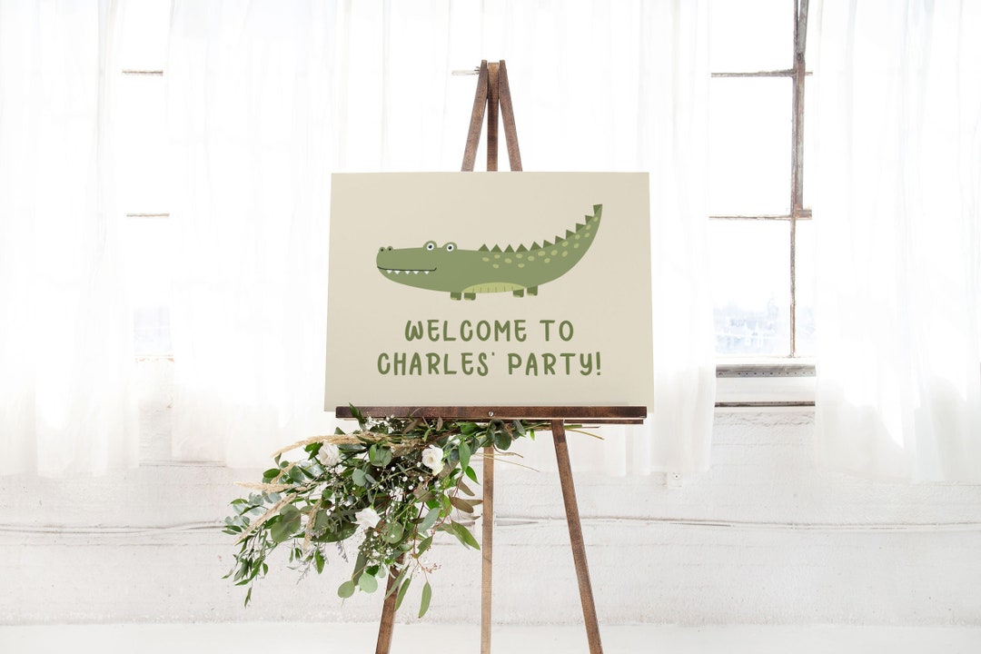 Birthday Welcome Sign, Editable Crocodile Zoo Alligator Poster ...