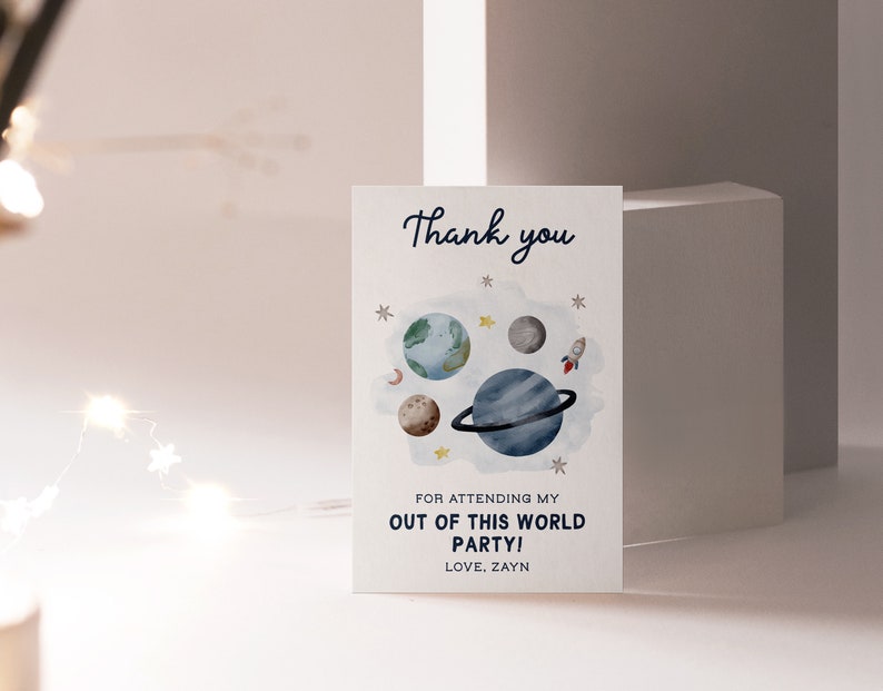 Space Birthday Thank You Card Astronaut Planets Outer Space Party ...