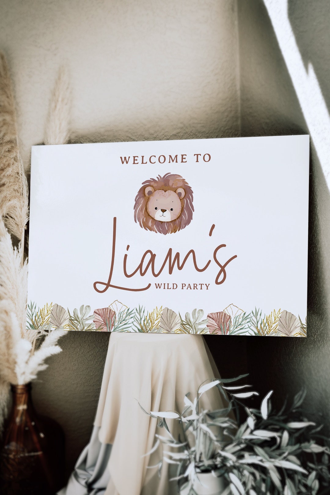 Lion Birthday Welcome Sign, Boho Jungle Safari Wild One Party Decor ...