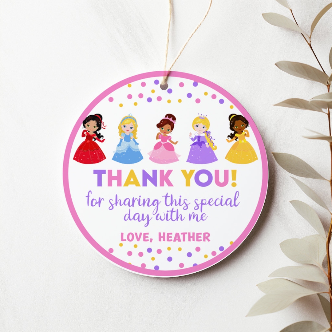 Princess Round Thank You Tags, Editable Royal Circle Gift Favor Tags ...