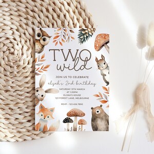 Woodland Animal Birthday Invitation, Editable Two Wild 2nd Forest ...