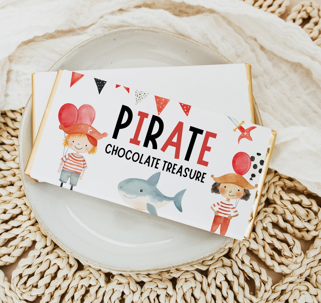 Pirate Chocolate Bar Wrapper, Editable Template Printable Instant ...
