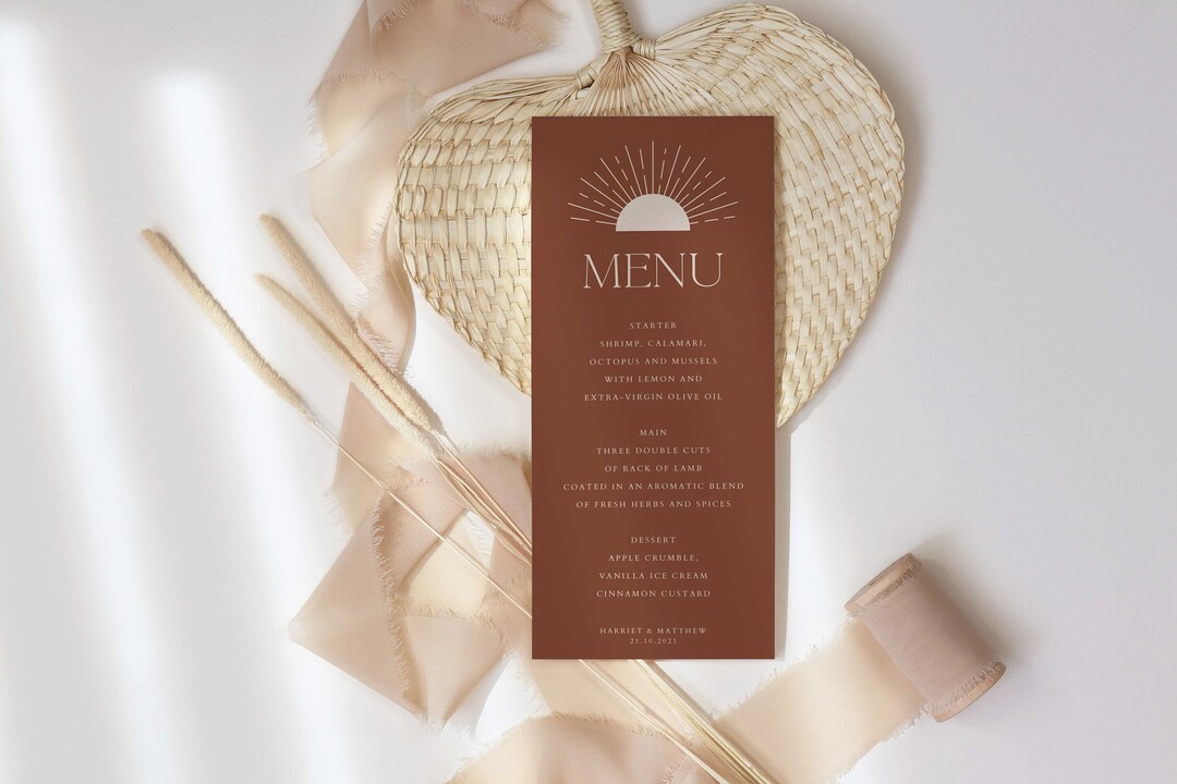 Sun Menu Template, Modern Minimalist Terracotta Editable Boho Burnt ...