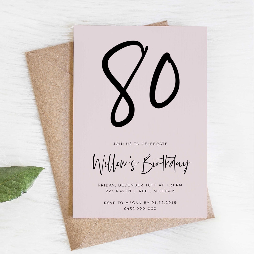 Editable Pink 80th Birthday Party Invitation Download Printable Digital