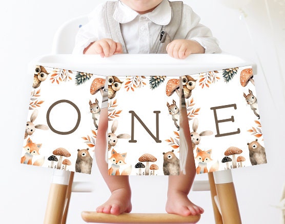 Woodland Highchair Banner, Forest Animals 1st Birthday Editable ...