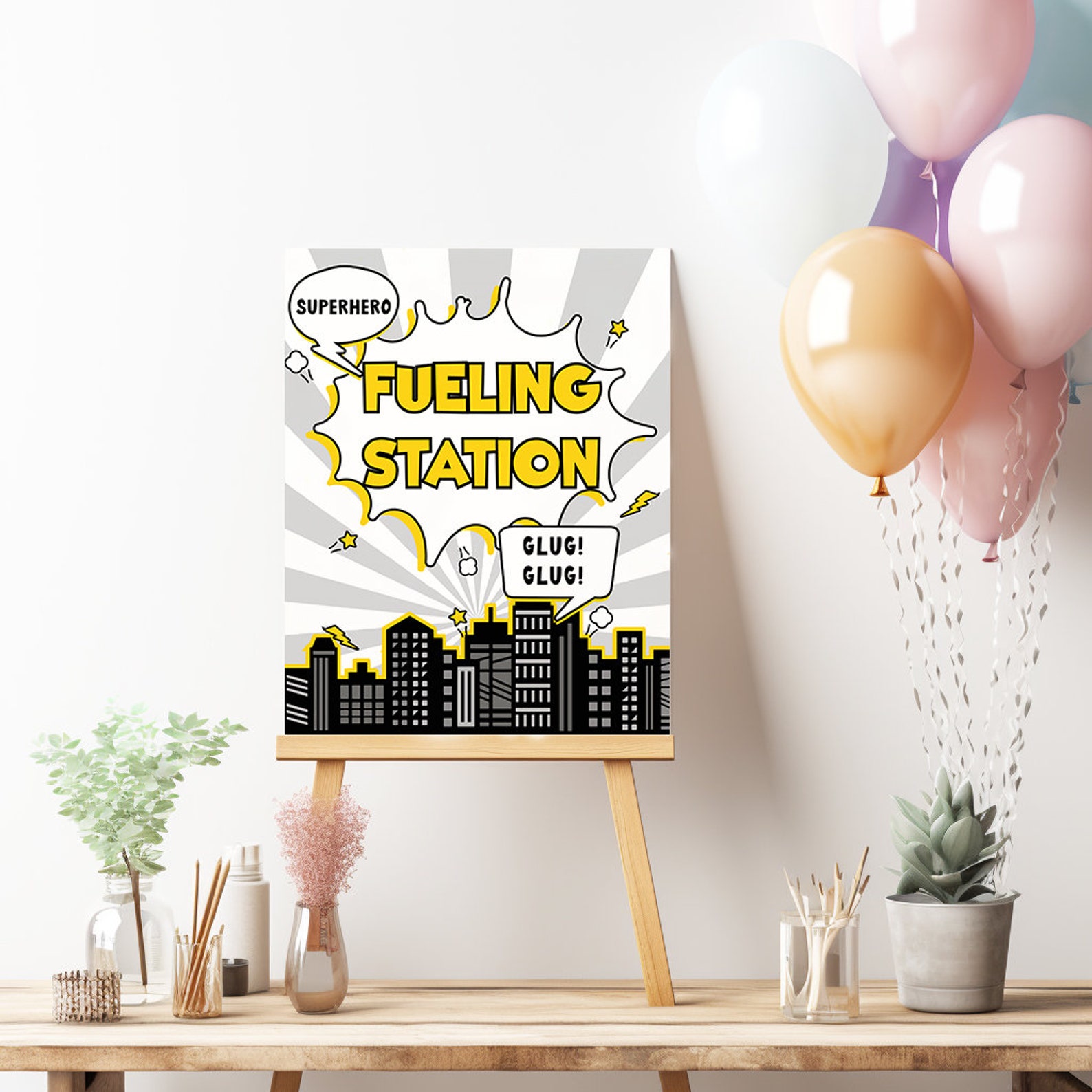 Superhero Fueling Station Sign, Boys Birthday Party Table Decor, Comic ...