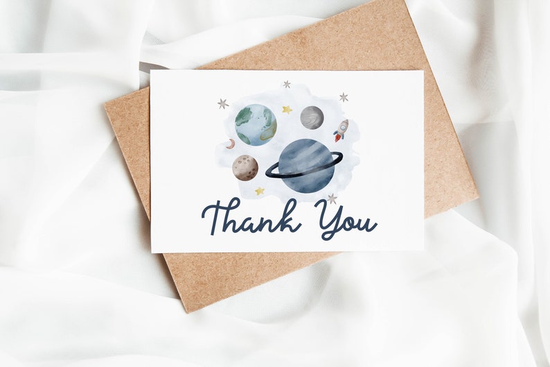 Editable Space Birthday Thank You Card Astronaut Planets to - Etsy