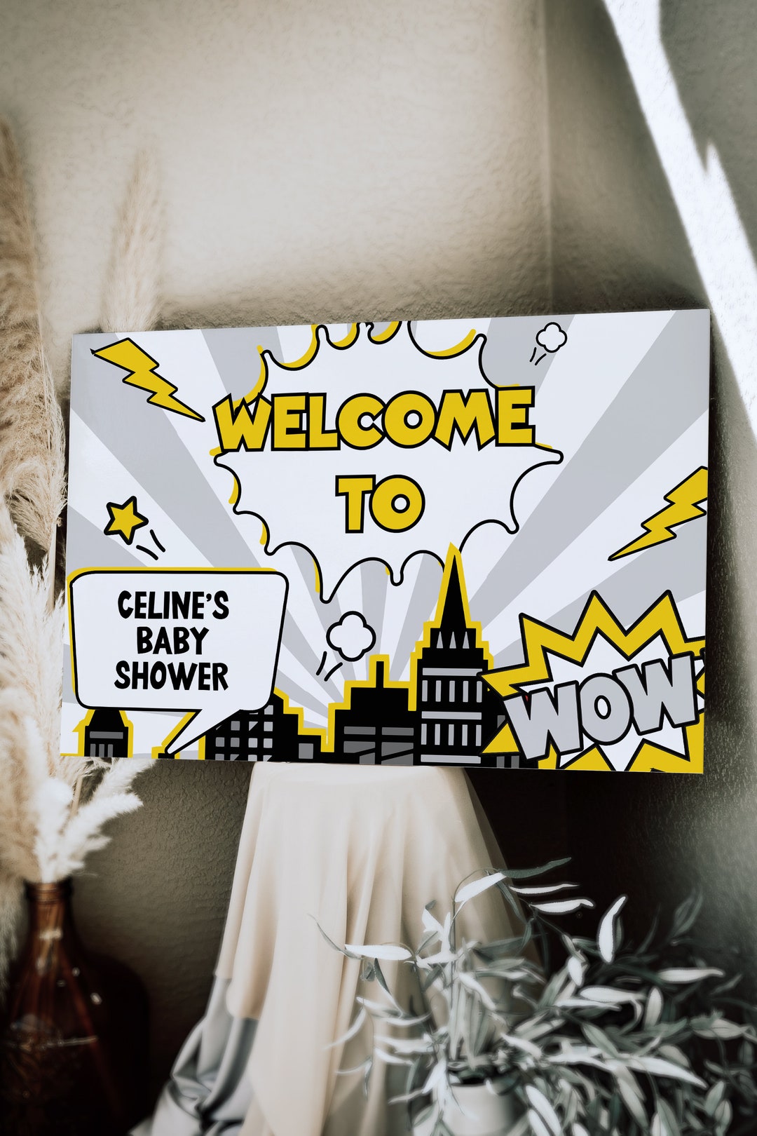 Superhero Welcome Sign Boys Baby Shower Editable Comic Book - Etsy