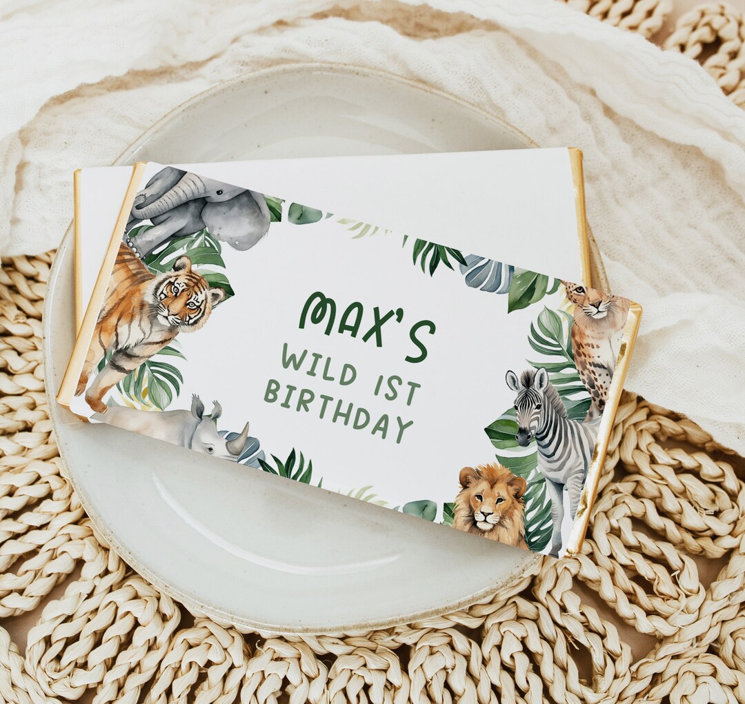 Party Animals Chocolate Bar Wrapper, Editable Printable Jungle Safari ...