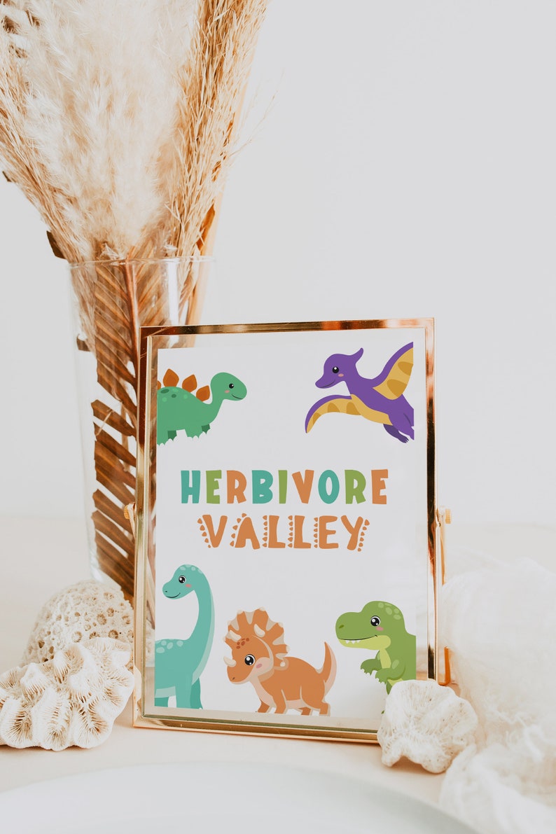 Dinosaur Birthday Party Sign Herbivore Valley Food Table Sign - Etsy