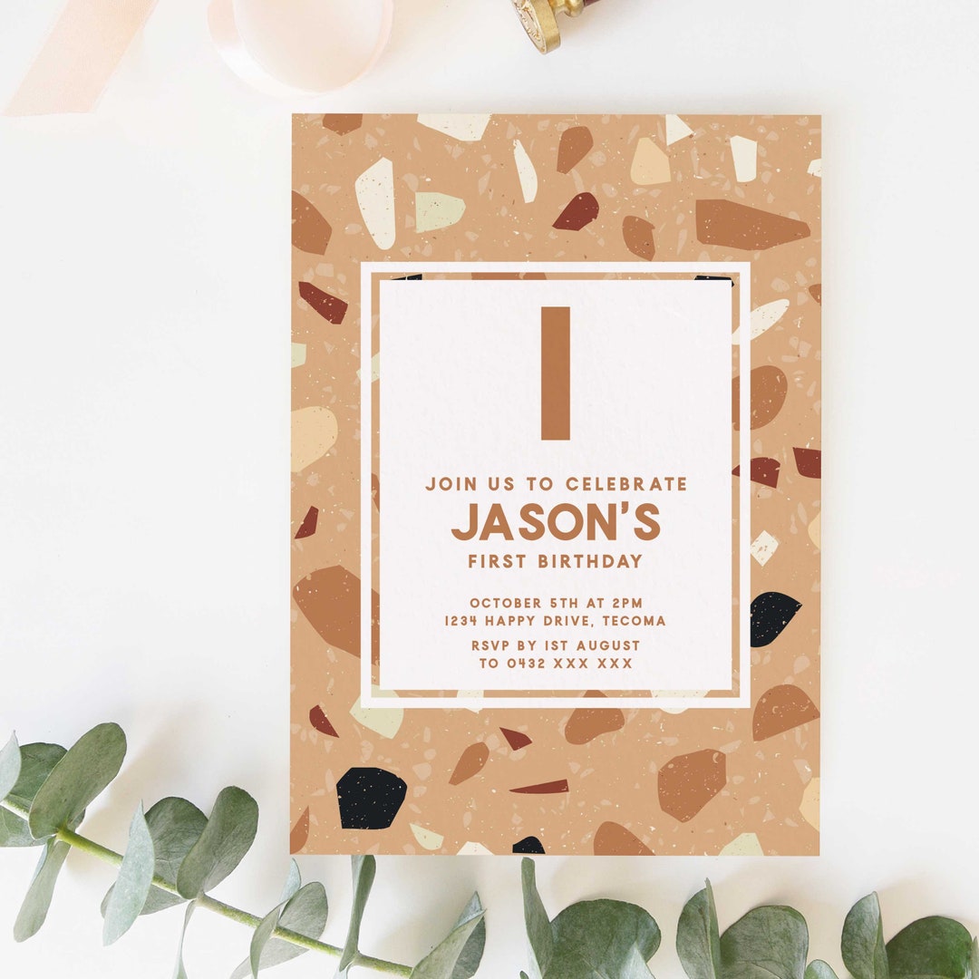 Terrazzo Birthday Invitation Editable Template, Printable Instant ...