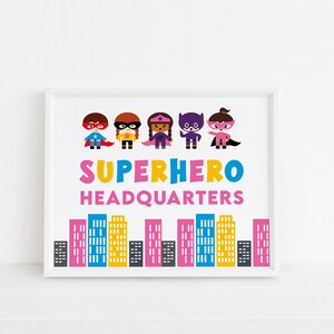Editable Superhero Birthday Party Sign, Pink Superhero Headquarters ...