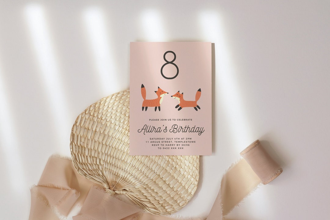 Editable Fox 8th Birthday Party Invitation Download Printable Digital ...