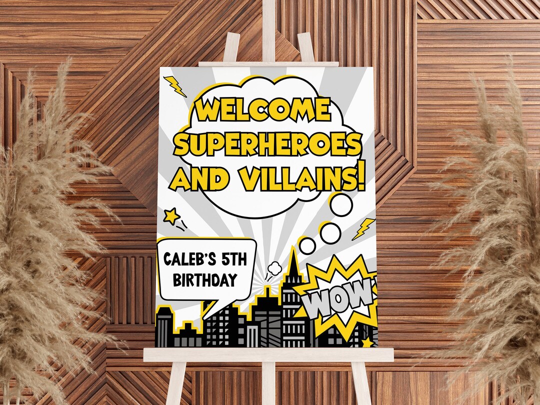 Boys Superhero Birthday Welcome Sign, Comic Book Editable Digital ...