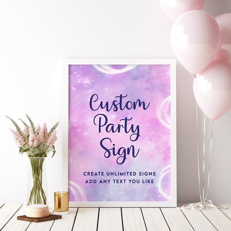 Custom 8x10 Party Sign, Galactic Girls Galaxy Neon Sparkle Pink Purple ...