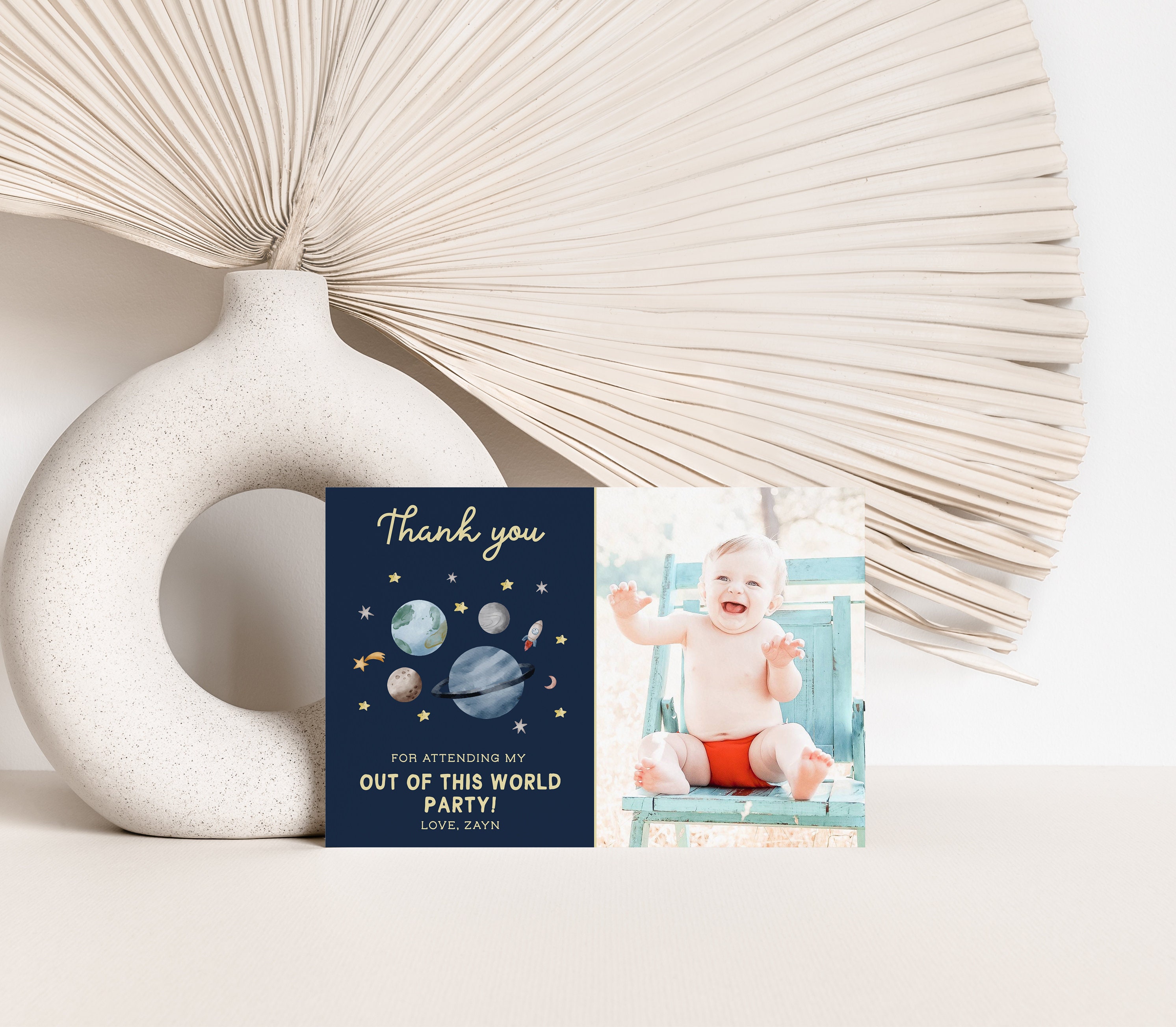 Space Birthday Thank You Card Astronaut Planets Outer Space Party ...