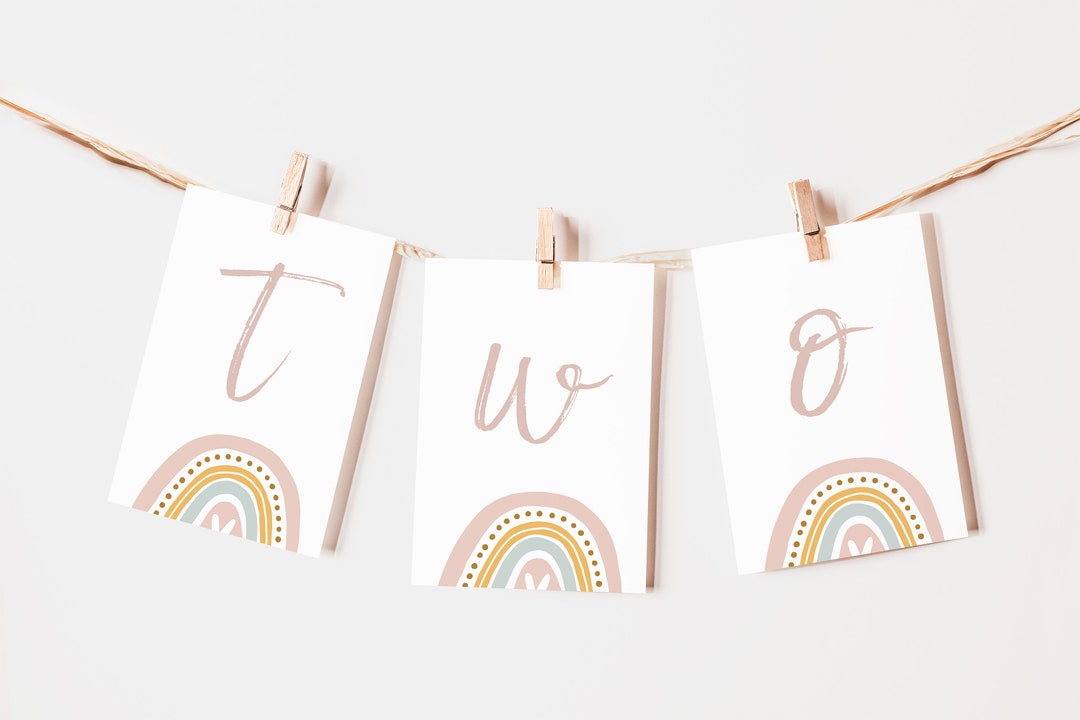 Editable Pastel Rainbow Banner Second Birthday Editable Modern Rainbow ...