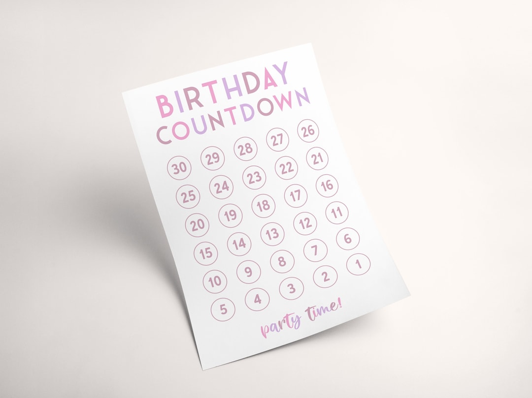 Birthday Countdown Printable Template, Kids Bday Party Countdown, Pink ...